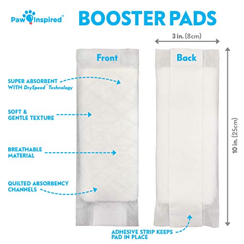 Paw Inspired Dog Diaper Pads | Booster Pad Inserts fit Most Female and Male Washable and Disposable Dog Diapers and Belly Bands | Adds Absorbency, Stops Leaks (30 Count)