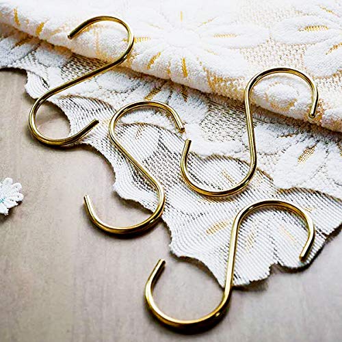 BAEYAR Brass S Hook, Gold Hook, S-Shaped Hook, Suitable for Bathroom, Closet, Kitchen, Flower Basket, Outdoor S-Shaped Hook, S-Shaped Brass Hook Recommended by WongWin. 4 Pieces