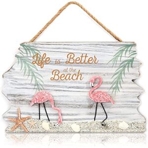 juvale flamingo and life is better at the beach hanging wall decoration (14 x 9 inches)