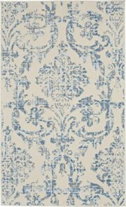 nourison jubilant damask ivory/blue 3' x 5' area -rug, easy -cleaning, non shedding, bed room, living room, dining room, kitchen (3x5)