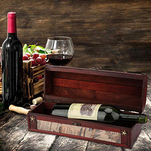 Hztyyier Vintage Wooden Wine Bottle Box with Antique Finish, Wood Bottle Wine Case, Red Wine Champagne Single Bottle Packing Storage Box