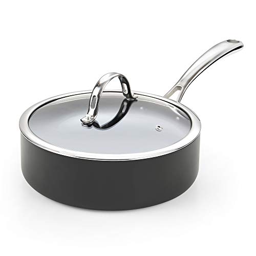 Cooks Standard 3.5 QT Hard Anodized Nonstick Deep Saute pan with Lid, Black