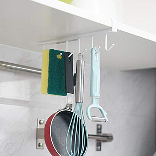 6 Hooks Kitchen Wrought Iron Hook Cabinet Storage Rack Wall Hanging Cup Holder Multi-Function Shelf Storage Organizer