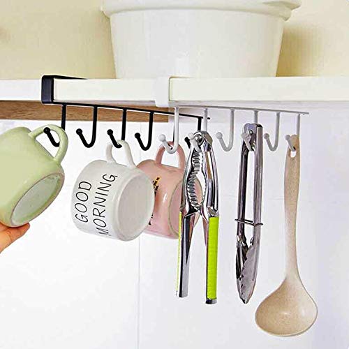 6 Hooks Kitchen Wrought Iron Hook Cabinet Storage Rack Wall Hanging Cup Holder Multi-Function Shelf Storage Organizer