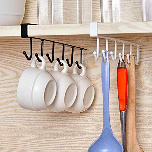 6 Hooks Kitchen Wrought Iron Hook Cabinet Storage Rack Wall Hanging Cup Holder Multi-Function Shelf Storage Organizer