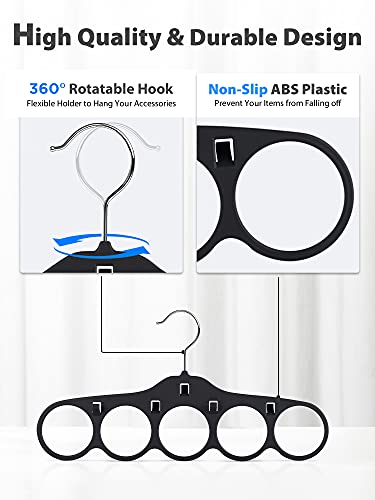 SMARTAKE 2-Pack Scarf Hangers, 5 Loops Tie Rack & Belt Holder with Hooks, 360 Degree Rotatable Accessories Holder, Non-Slip Durable Hanging Closet Organizer for Belts, Bow Ties, Silk Scarves, Jewelry