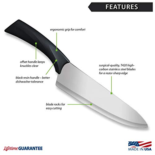 Rada Cutlery Anthem Series French Chef Knife Stainless Steel Blade with Ergonomic Black Resin Handle, 13-3/8 Inches