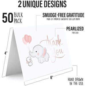 Baby Shower Thank You Cards with Envelopes for Girl. 50 Elephant Pink Thank You Cards Baby Shower with Envelopes for Baby Thank You Notes - Blank Inside Baby Shower Card Pack with Sealing Stickers…