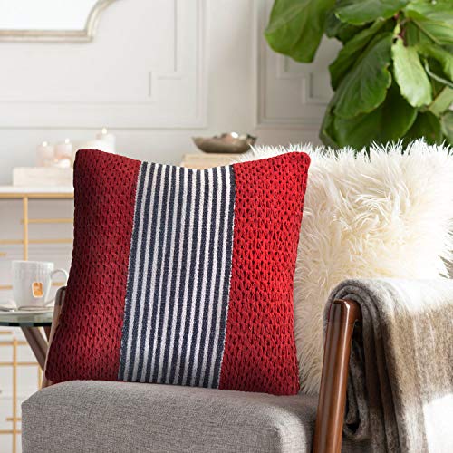 LR Home Nautical Striped Throw Pillow Area Rug, 20" x 20", Red/Blue