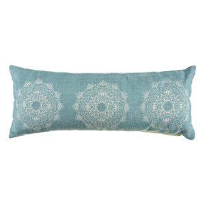 lr home ornate tri-medallion throw pillow, 14" x 36", teal/cream