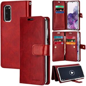 goospery mansoor wallet designed for galaxy s20 case [9 card slots+2 extra side pocket] double sided multi-slot inner flap card holder ample storage flip phone cover - wine