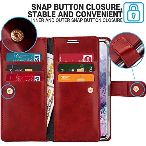 GOOSPERY Mansoor Wallet Designed for Galaxy S20 Case [9 Card Slots+2 Extra Side Pocket] Double Sided Multi-Slot Inner Flap Card Holder Ample Storage Flip Phone Cover - Wine