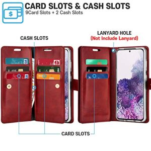 GOOSPERY Mansoor Wallet Designed for Galaxy S20 Case [9 Card Slots+2 Extra Side Pocket] Double Sided Multi-Slot Inner Flap Card Holder Ample Storage Flip Phone Cover - Wine