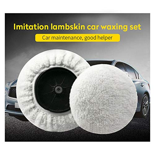 ZYTC Car Polishing Waxing Sleeve Woolen Polisher Pad Bonnet Microfiber Waxer Pad Soft Pack of 5 (Wool White, 5"-6")