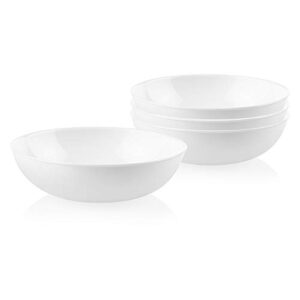 corelle 4-pc meal bowls set, service for 4, durable and eco-friendly 9-1/4-inch bowls, compact stack bowl set, microwave and dishwasher safe, white, 46 ounces