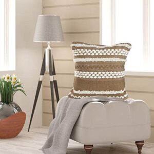 LR Home Neutral Textured Embroidered Throw Pillow Area Rug, 20" x 20", Beige/White