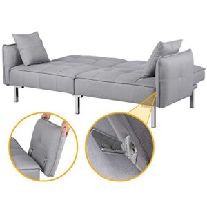 Yaheetech Sleeper Sofa Couch Bed Convertible Sofa Modern Futon Couches Sofas Bed Fold Up and Down Linen Fabric Recliner Couch for Living Room Gray