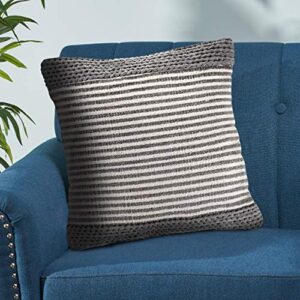 LR Home Farmhouse Striped and Textured Throw Pillow Area Rug, 20" x 20", Gray/Ivory