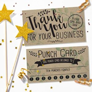 Loyalty Rewards Punch Cards for Small Business - Set of 50 Kraft Paper Coupon Cards - Blank Voucher Gift Rewards Card Stationery - Great Loyalty Cards for Business