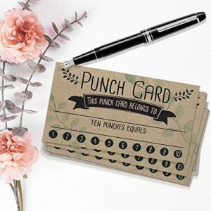 Loyalty Rewards Punch Cards for Small Business - Set of 50 Kraft Paper Coupon Cards - Blank Voucher Gift Rewards Card Stationery - Great Loyalty Cards for Business