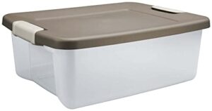 sterilite 25 qt. shelf tote driftwood lid clear base w/platinum latches(36 pack)