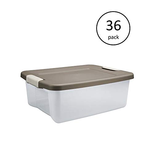 Sterilite 25 Qt. Shelf Tote Driftwood Lid Clear Base w/Platinum Latches(36 Pack)