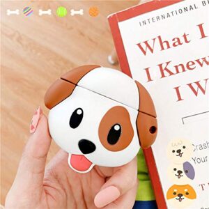 TOU-BEGUIN Cute Wireless Charging Earphone Case Compatible with Airpods 1/2, Cartoon Spotted Puppy Design Soft Silicone Full Body Protective Skin Cover with Hook