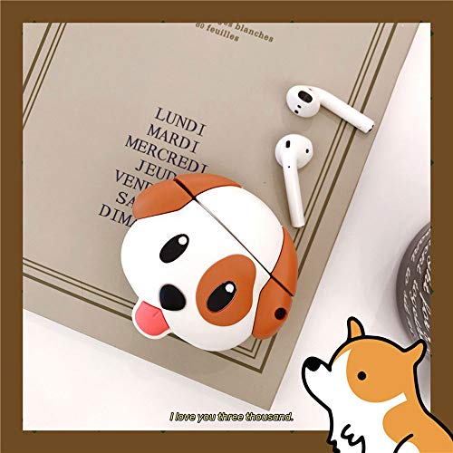 TOU-BEGUIN Cute Wireless Charging Earphone Case Compatible with Airpods 1/2, Cartoon Spotted Puppy Design Soft Silicone Full Body Protective Skin Cover with Hook