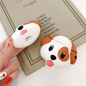 TOU-BEGUIN Cute Wireless Charging Earphone Case Compatible with Airpods 1/2, Cartoon Spotted Puppy Design Soft Silicone Full Body Protective Skin Cover with Hook