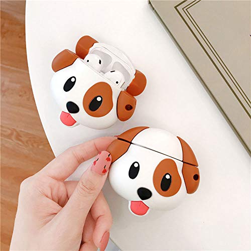 TOU-BEGUIN Cute Wireless Charging Earphone Case Compatible with Airpods 1/2, Cartoon Spotted Puppy Design Soft Silicone Full Body Protective Skin Cover with Hook