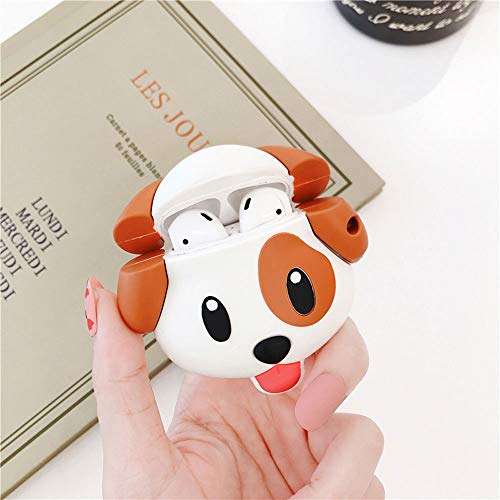 TOU-BEGUIN Cute Wireless Charging Earphone Case Compatible with Airpods 1/2, Cartoon Spotted Puppy Design Soft Silicone Full Body Protective Skin Cover with Hook