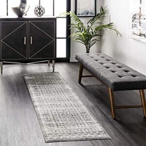 nuloom melina distressed grecian runner rug, 2' x 6', grey