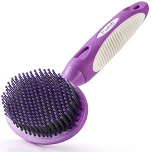 round bristle pet brush for dogs and cats - gentle grooming for short or long hair - soft tool for sensitive skin removes dander, dirt, and detangles - purple