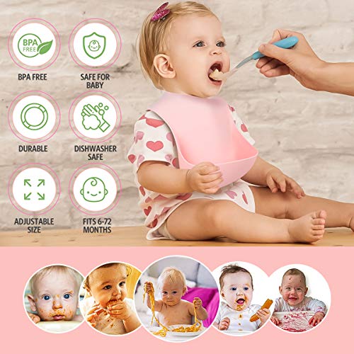 3 Pack Silicone Baby Bib for Babies & Toddlers (6-72 Months), Waterproof, BPA Free, Green Pink and Blue, Easy Wipe Clean