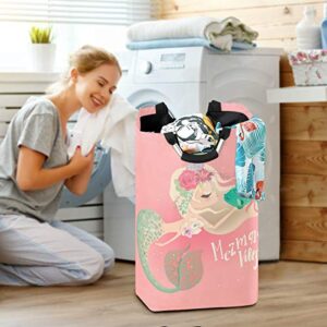 AGONA Cute Mermaid Laundry Basket with Handles Large Storage Bin Collapsible Fabric Laundry Hamper Foldable Laundry Bag for Kids Room Toy Bins Gift Baskets Bedroom Baby Nursery