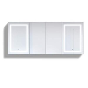 krugg led medicine cabinet 84 inch x 36 inch | recessed or surface mount mirror cabinet w/dimmer & defogger + 3x makeup mirror inside & outlet + usb