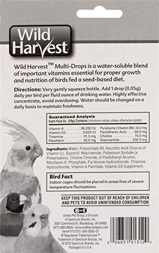 Wild Harvest 8-in-1 MULTI-DROPS for ALL BIRDS • HIGH-POTENCY VITAMIN SUPPLEMENT 29g