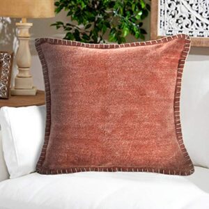 LR Home Clay Throw Pillow with Embroidered Edges Area Rug, 24" x 24"