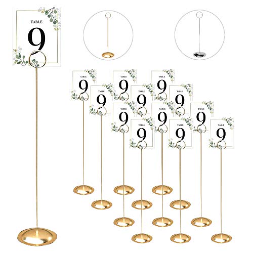 HOHIYA 12 Pcs Table Number Holders 12 Inch Place Card Holder Stands Brass Gold Tall for Photos Food Signs Memo Notes Weddings Restaurants Birthdays Party