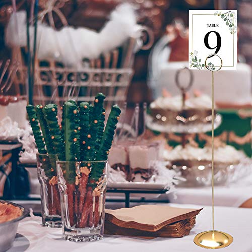 HOHIYA 12 Pcs Table Number Holders 12 Inch Place Card Holder Stands Brass Gold Tall for Photos Food Signs Memo Notes Weddings Restaurants Birthdays Party