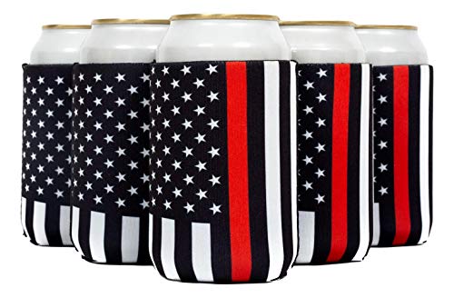 QualityPerfection Beer Can Cooler Sleeve, Neoprene Collapsible Coolie Economy Bulk Insulation with Stitches Perfect 4 Events,Custom DIY Projects - 12 Pack - Pattern (Firefighter)