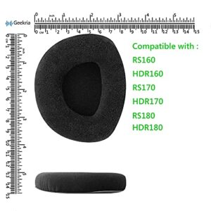 Geekria Comfort Velour Replacement Ear Pads for Sennheiser RS160, HDR160, RS170, HDR170, RS180, HDR180, Headphones Earpads, Headset Ear Cushion Repair Parts (Black)