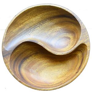 pacific merchants acacia wood 2 compartment yin yang candy and nut bowl, 8" x 8" x 2"