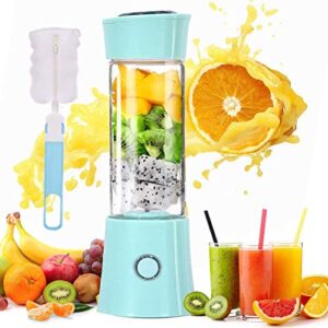 portable personal blender, household juicer fruit shake mixer -six blades, bpa free 480ml baby cooking machine with usb charger cable (blue)