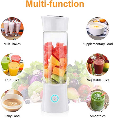 Portable Personal Blender, Household Juicer fruit shake Mixer -Six Blades, BPA Free 480ml Baby cooking machine with USB Charger Cable (blue)