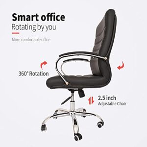 CangLong High Back Wheels Ergonomic Executive Adjustable Waterfall Seat Padded Arms Swivel Computer Office Chairs, Black