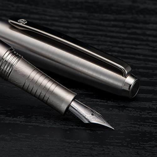 HongDian Stainless Steel Fountain Pen Extra Fine Nib with Converter and Metal Pen Box