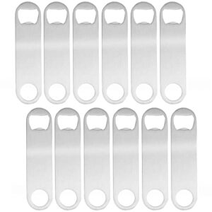 12-Pack Stainless Steel Flat Bottle Opener Bulk Set for Bartender, Bar Supplies for Restaurant, Kitchen, Heavy Duty Blank Bottle Openers for Wedding Gifts, Party Supplies (4.8x1.2 in)