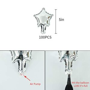 100 Pcs 5'' Silver Star Shaped Balloons Foil Balloons Mylar Balloons for Baby Shower, Gender Reveal, Wedding, Birthday or Engagement Party Decoration (Silver)