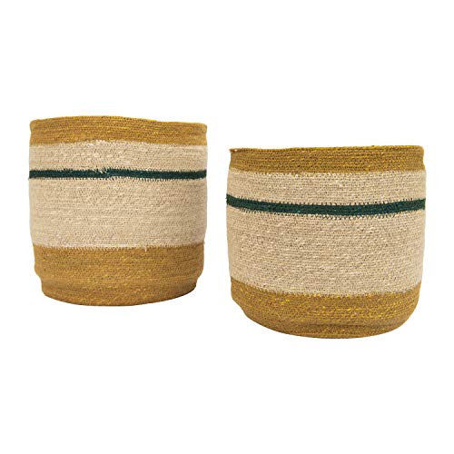 Creative Co-Op DF2462 10.75" & 12.25" Handwoven Natural Seagrass Striped (Set of 2 Sizes) Baskets, Brown